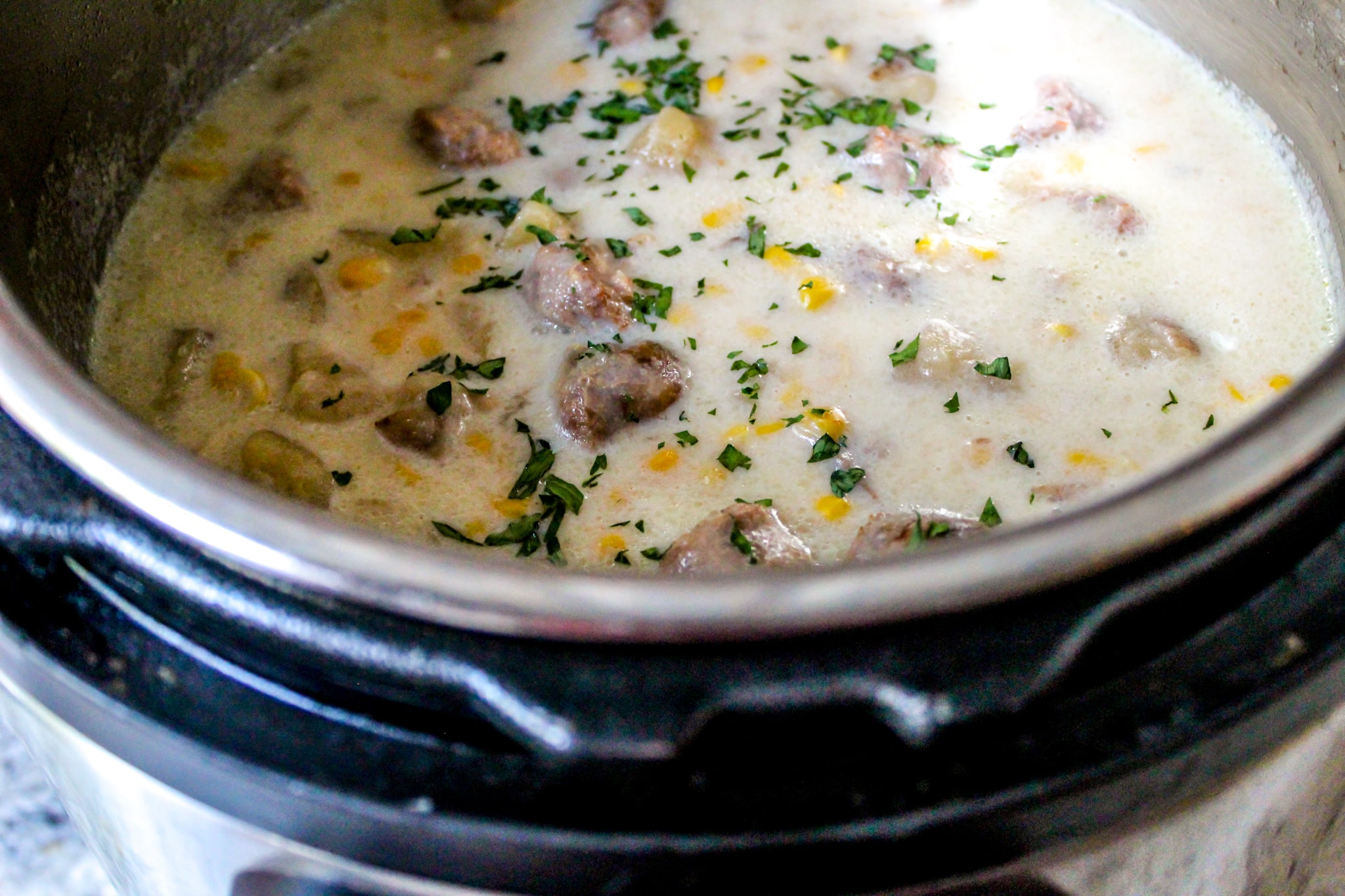 Instant Pot Potato Chowder with Corn and Sausage